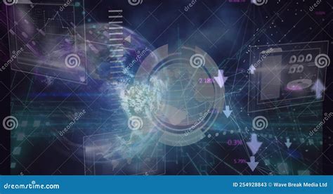Image Of Data Processing Over Globe And Network Of Connections On Black