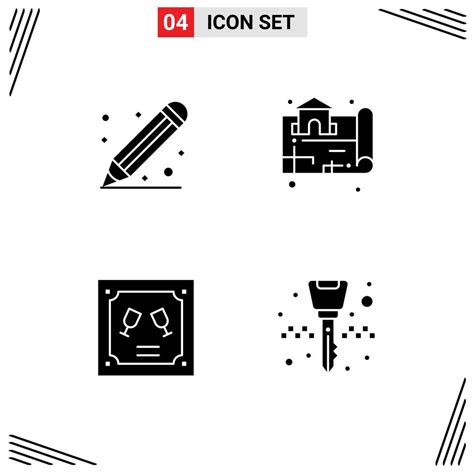 4 Thematic Vector Solid Glyphs And Editable Symbols Of Education Envelope Pencil Map Letter