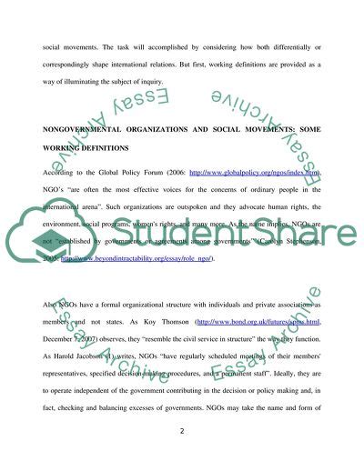 The Similarities And Or Differences Between NGOs And Social Movements Coursework