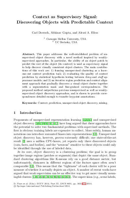 Pdf Context As Supervisory Signal Discovering Objects With
