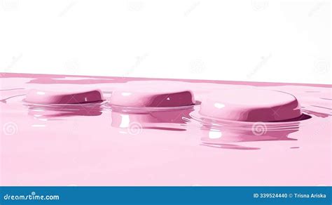 Three Pink Glossy Objects Partially Submerged In A Reflective Pink
