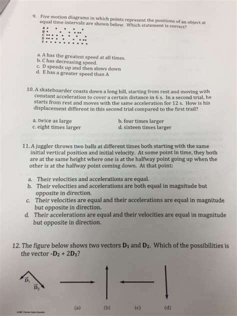 Solved Five Motion Diagrams In Which Points Represent The