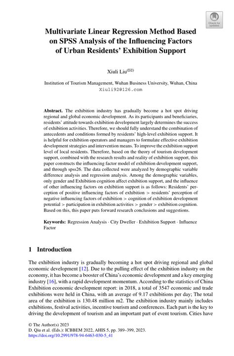 pdf multivariate linear regression method based on spss analysis of