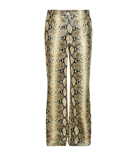 Gucci Flared Python Print Leather Pants In Beige Modesens Leather Pants Printed Leather