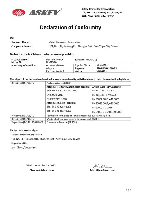 Askey Computer Corp 10f No 119 Jiankang Rd Zhonghe Sti6130