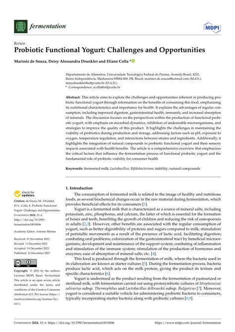 (PDF) Probiotic Functional Yogurt: Challenges and Opportunities