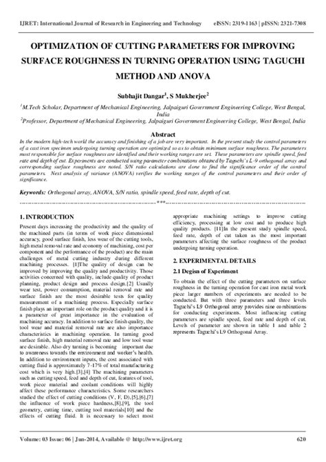 Pdf Optimization Of Cutting Parameters For Improving Surface