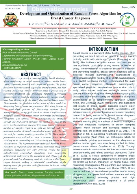 Pdf Development And Optimization Of Random Forest Algorithm For Breast Cancer Diagnosis