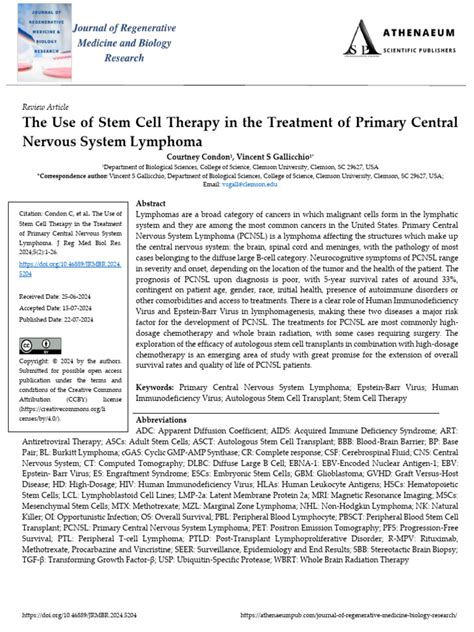 The Use Of Stem Cell Therapy In The Treatment Of Primary Central