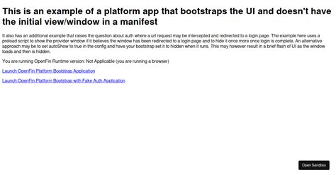 Openfin Platform Bootstrap Example Codesandbox