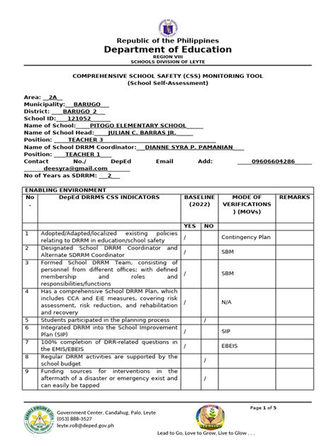 Drrm Comprehensive School Safety Monitoring Tool Pdf