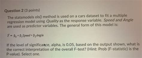 Solved Question 2 3 Points The Statsmodels Ols Method Is