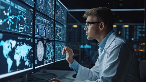 Premium Photo Scientist Analyzing Complex Big Data Set On Computer