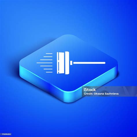 파란색 배경에 격리 된 윈도우 아이콘용 고무 클리너가있는 등각 측정 청소 서비스 스퀴지 스크레이퍼 와이퍼 파란색 사각형 버튼입니다 벡터 일러스트레이션 가사 집안일에 대한