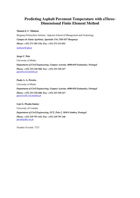 Pdf Predicting Asphalt Pavement Temperature With A Three Dimensional