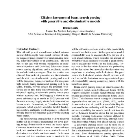 Efficient Incremental Beam Search Parsing With Generative And