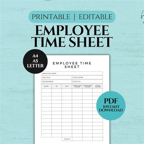 Fillable Hour Timesheet Etsy