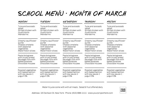 School Lunch Menu Template