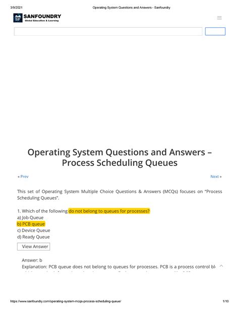 Operating System Questions And Answers Sanfoundry Prev Next Operating System Questions