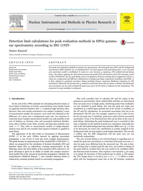 Kanisch G 2017 Detection Limit Calculations For Peak Evaluation