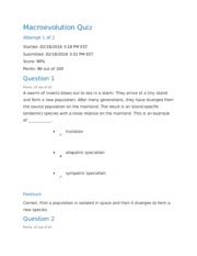 Module Macroevolution Quiz Macroevolution Quiz Attempt Of Started PM