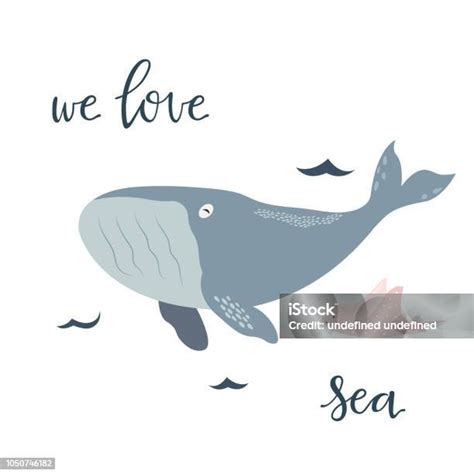 베이비 블루 고래와 인쇄 바다를 사랑 하는 우리 포스터 카드 라벨 전단지 페이지 배너 아기 착용 보육에 대 한 손 그려진된 그래픽 스 칸디 나 비아 스타일입니다 벡터