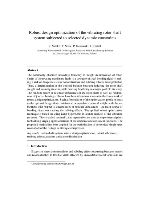 Pdf Robust Design Optimization Of The Vibrating Rotor Shaft System Subjected To Selected