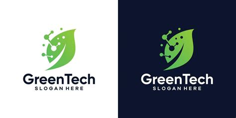 Green Tech Logo Design Template Leaf With Digital Data Technology