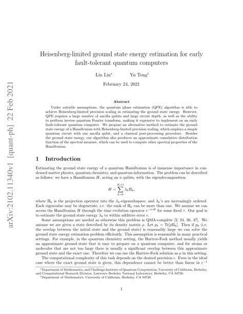 Pdf Heisenberg Limited Ground State Energy Estimation For Early Fault Tolerant Quantum Computers