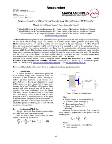 Design And Simulation Of A Steam Turbine Generator Using Observer Based