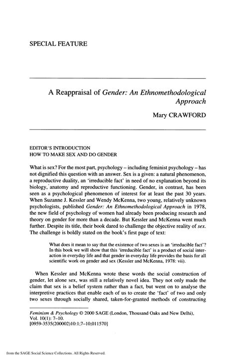 Pdf A Reappraisal Of Gender An Ethnomethodological Approach Editor`s Introduction How To