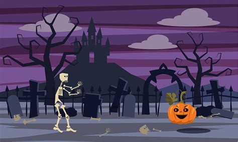 만화 스타일 뼈대 배경 묘지 게임 벡터 일러스트 레이 션에 대 한 성 고풍스런에 대한 스톡 벡터 아트 및 기타 이미지 고풍스런 공포 무서움 나무 Istock