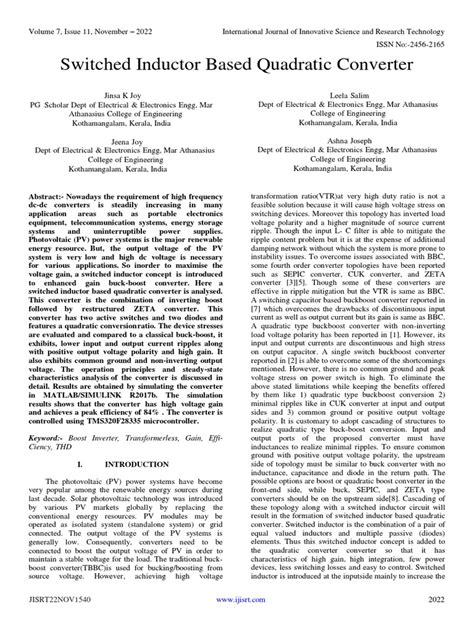 switched inductor based quadratic converter pdf inductor