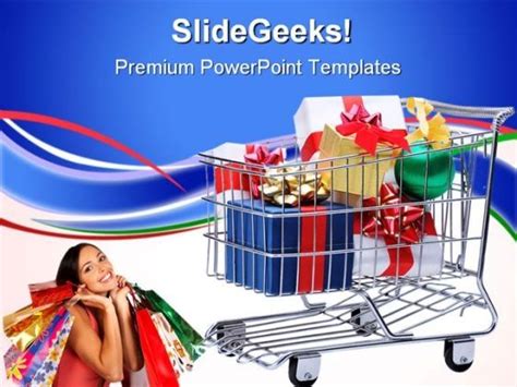 shopping cart with presents sales powerpoint templates and powerpoint