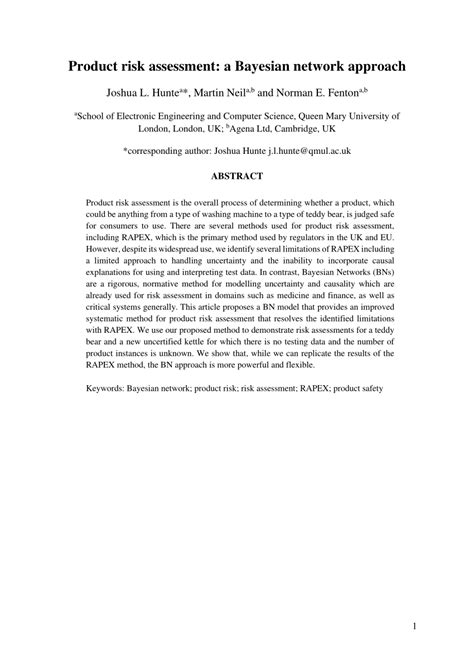 Pdf Product Risk Assessment A Bayesian Network Approach