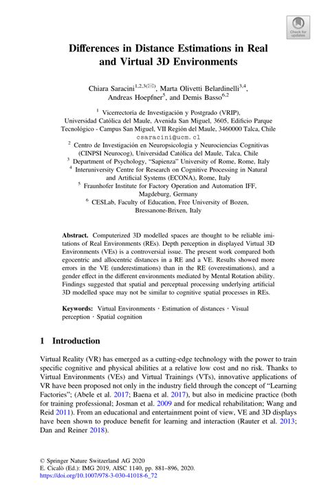 Pdf Differences In Distance Estimations In Real And Virtual 3d Environments