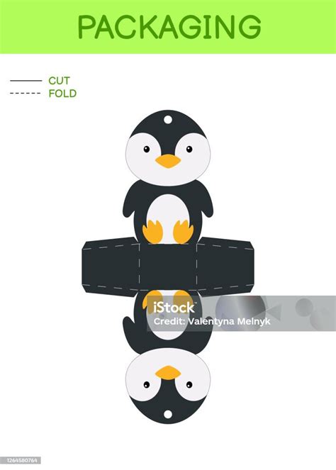 Diy 파티 호의 상자 다이 컷 템플릿 디자인 생일 과자 사탕 작은 선물에 대한 귀여운 펭귄아기 샤워 인쇄 가능한 색상
