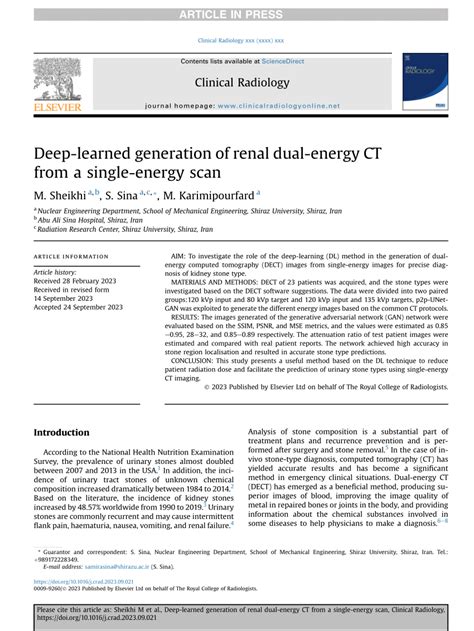 Pdf Deep Learned Generation Of Renal Dual Energy Ct From A Single Energy Scan