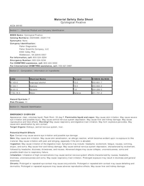 PDF Material Safety Data Sheet Cytological Fixative Material Safety Data Sheet Cytological