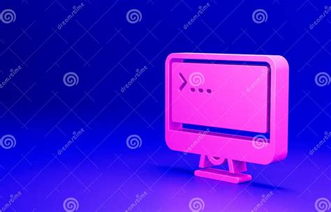 Pink Computer Monitor Screen Icon Isolated On Blue Background Electronic Device Front View