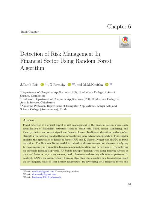 Pdf Detection Of Risk Management In Financial Sector Using Random Forest Algorithm