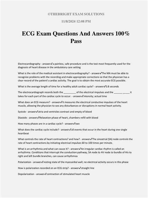 Ecg Exam Questions And Answers 100 Pass Ecg Stuvia Us