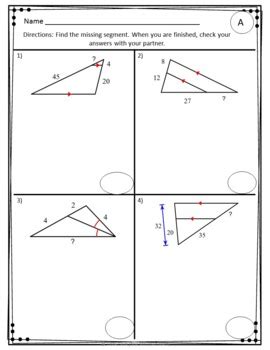 Triangle Proportionality Theorem Partner Practice By Blue Mountain Math