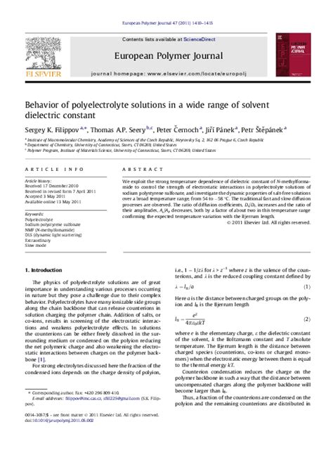 Pdf Behavior Of Polyelectrolyte Solutions In A Wide Range Of Solvent