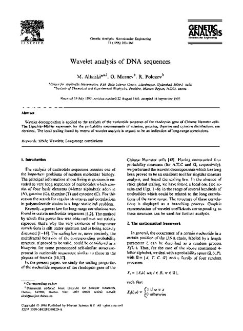 Pdf Wavelet Analysis Of Dna Sequences