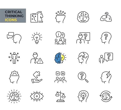 Premium Vector Critical Thinking Web Icons In Line Style Facts Analyzing Rational Collection