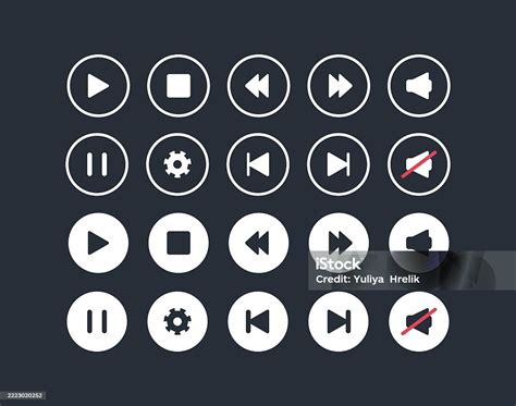미디어 플레이어 버튼 아이콘이 설정되었습니다 일시 중지 되감기 빨리 감기 비디오 제어 요소 컬렉션을 재생합니다 흰색 윤곽선 Ui 디스플레이 기호 개체 그룹에 대한 스톡 벡터