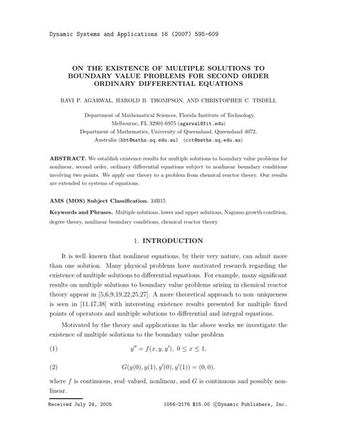 Pdf On The Existence Of Multiple Solutions To Boundary Value Problems