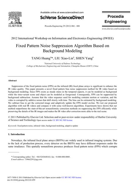 Pdf Fixed Pattern Noise Suppression Algorithm Based On Background