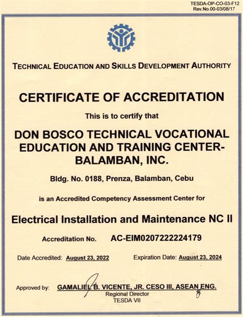 Eim Ncii And Smaw Nci As Assessment Centers Don Bosco Tvet Balamban